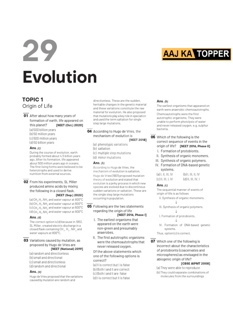 Evolution Previous MCQs | PDF | Homology (Biology) | Evolution