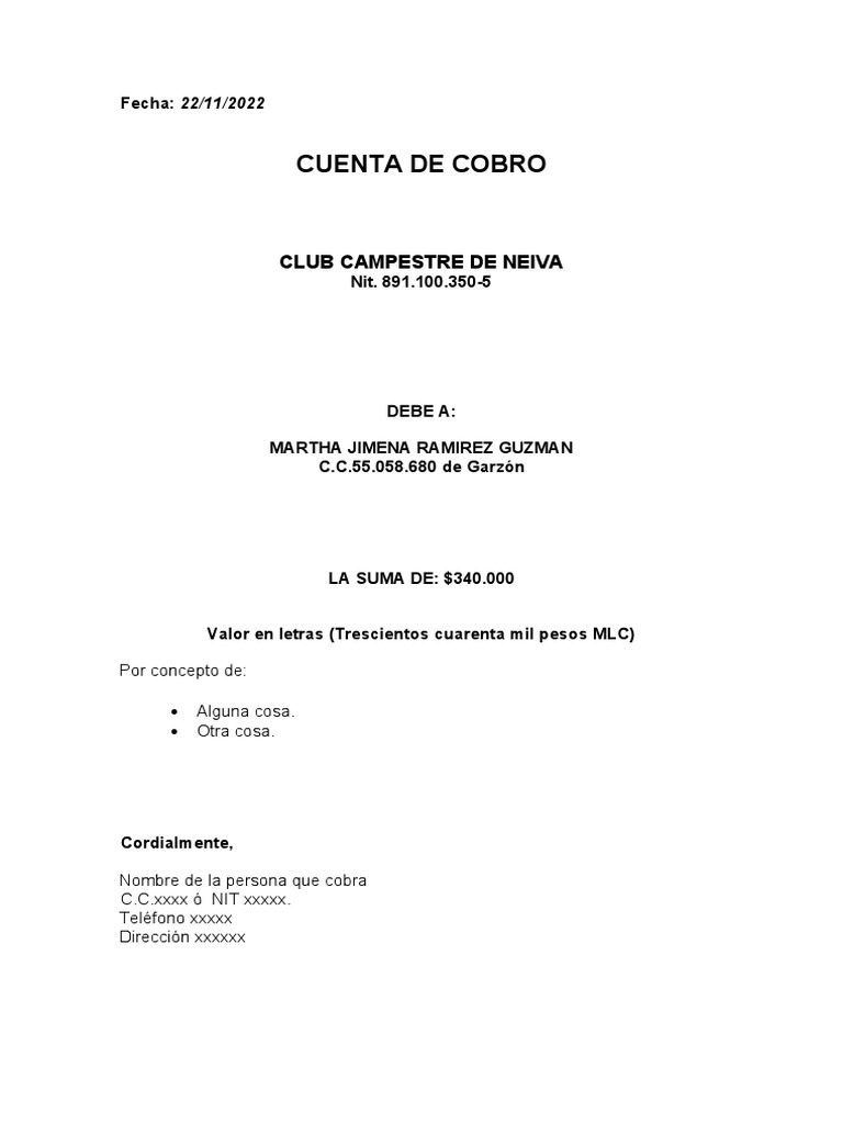 Formato de Cuenta de Cobro | PDF