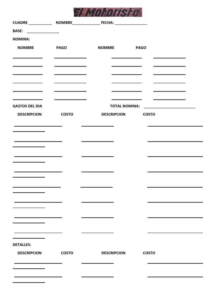 Formato de Cuadre Diario | PDF