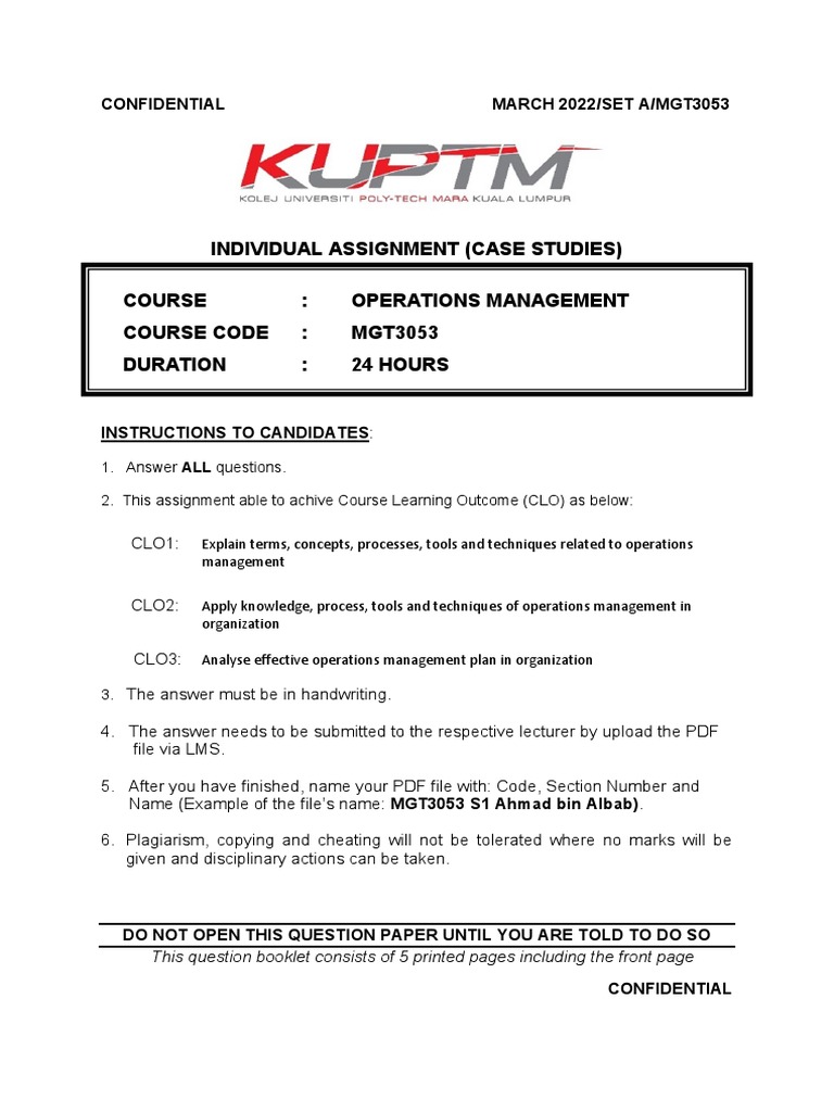 Operations Management Case Studies Assignment | PDF | Business | Business Process