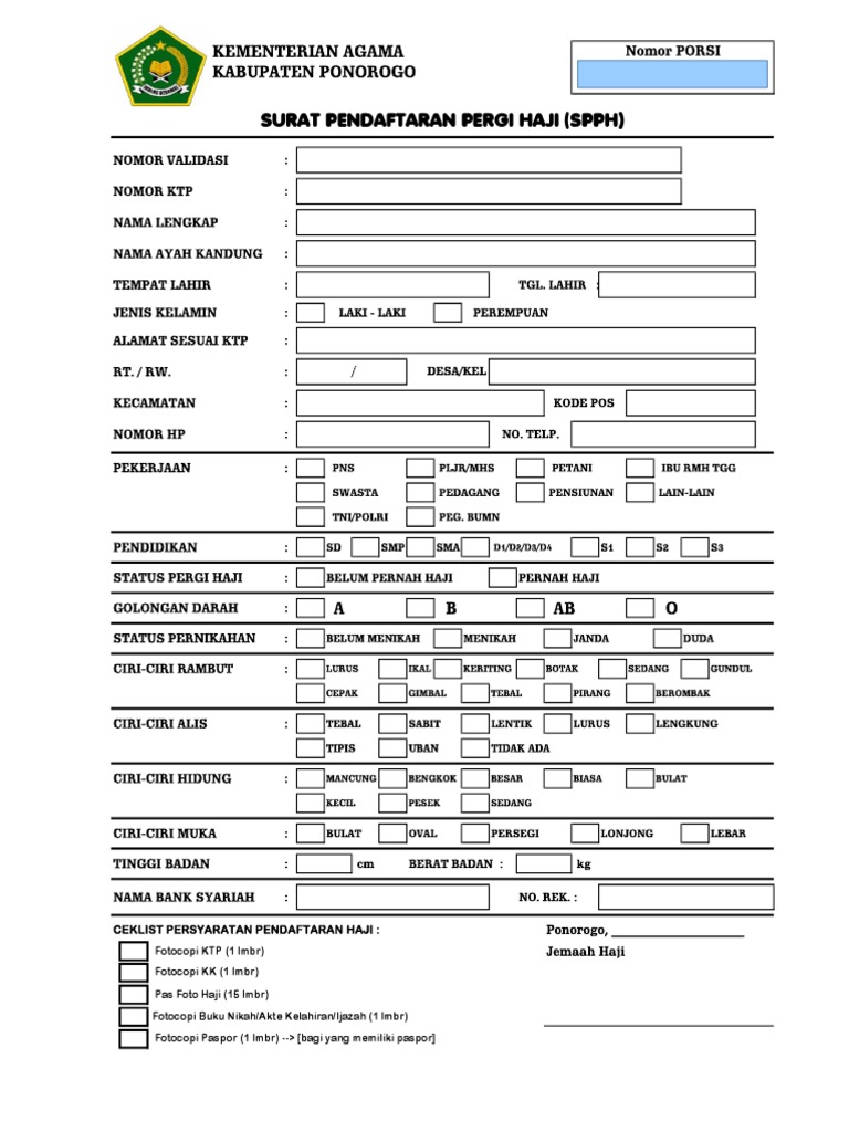 Formulir-Pendaftaran-Haji-1 | PDF
