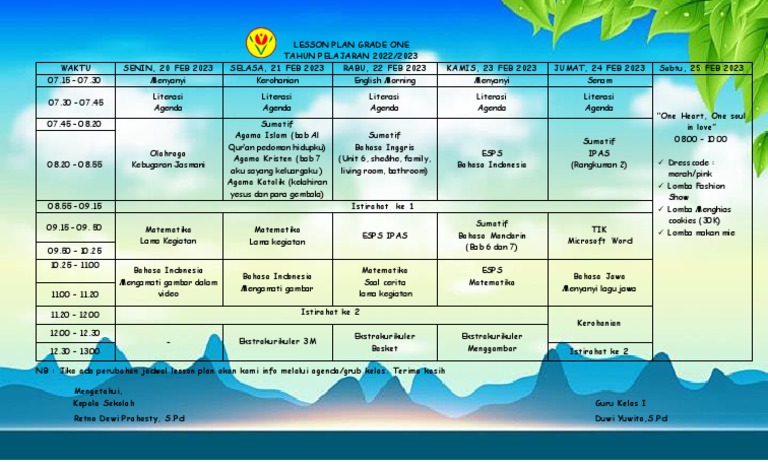 Lesson Plan 20 - 25 Februari 2023 | PDF