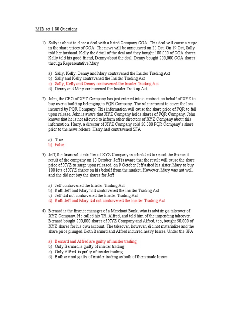 Cmfas m1b Part 1 (80 Question) | PDF | Insider Trading | Securities ...