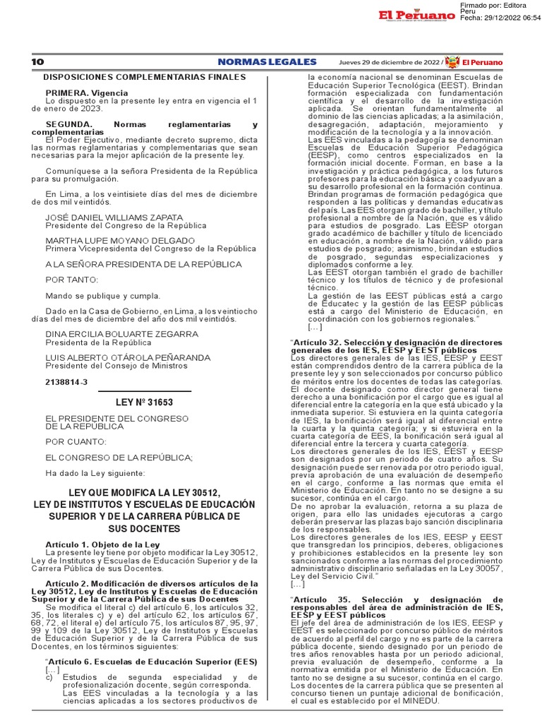 MODIFICATI) ORIA DE LA LEY 30512-Copiar | PDF | Ministerio ...