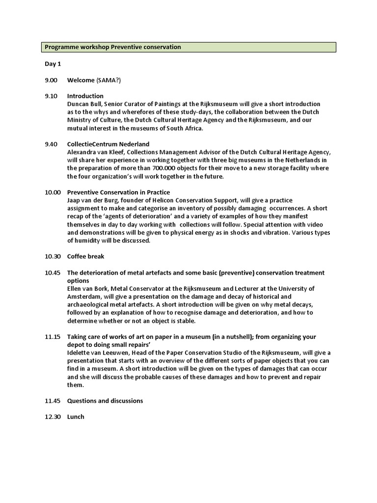 Outline Programme Preventive Conservation | PDF | Museology | Collections Care