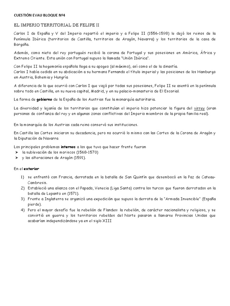 El Imperio Territorial de Felipe Ii | PDF