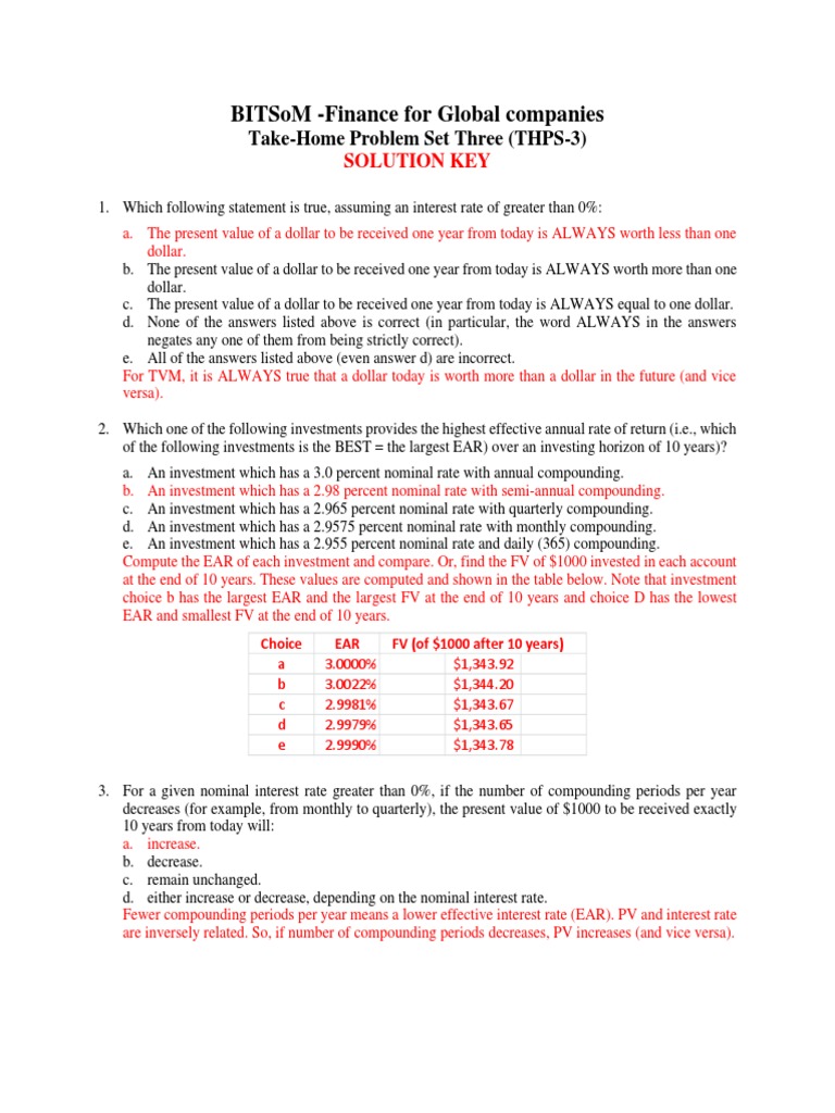 Solution Key To Problem Set 3 | PDF | Compound Interest | Interest