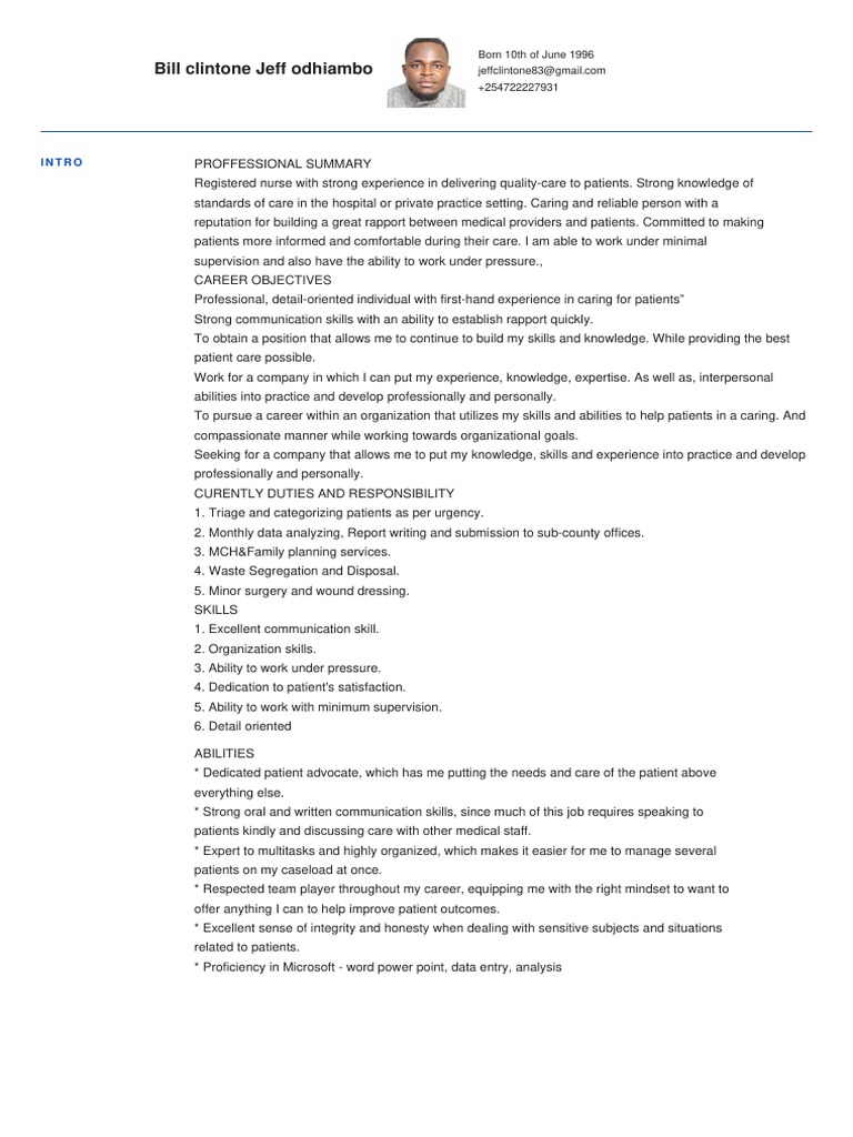 Jeff Clintone Clinical Nurse CV | PDF | Health Care | Nursing