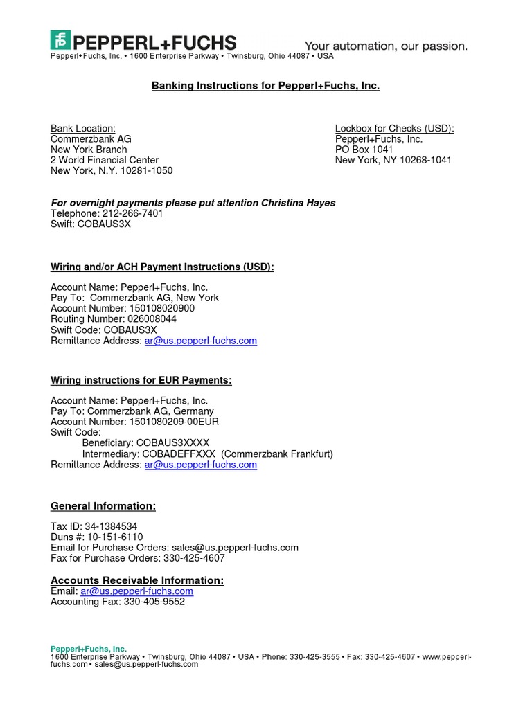 P+F Banking Instructions | PDF