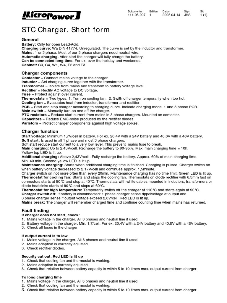STC 1105007 Short Form | PDF | Battery Charger | Rectifier