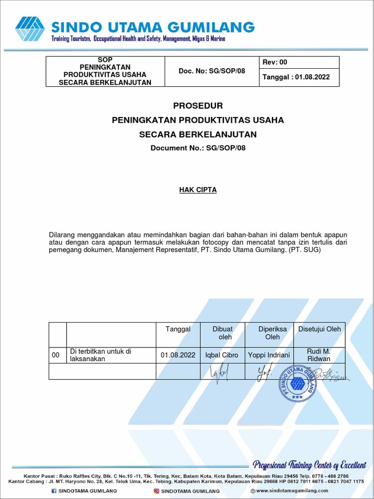 Sg Pm Sop 08 Peningkatan Produktivitas Usaha Secara Berkelanjutan Pdf