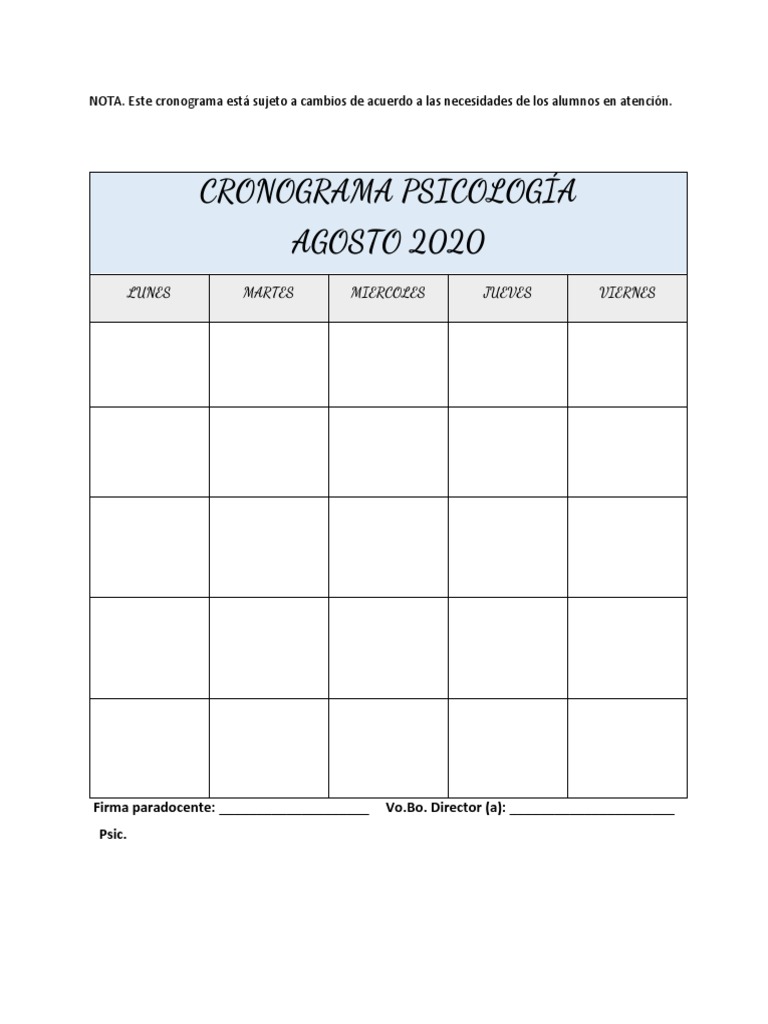 Cronograma Mensual Psicología | PDF