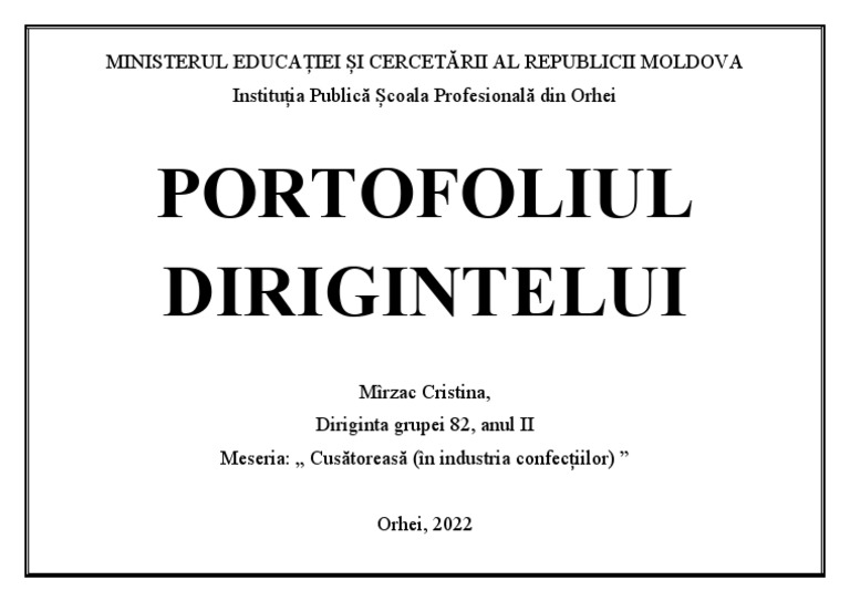 Foaie de Titlu Portofoliu Dirigintelui | PDF