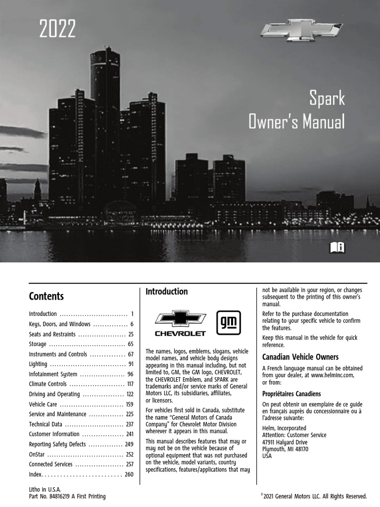 2022 Chevrolet Spark Owners Manual | PDF | Vehicle Industry | Vehicles