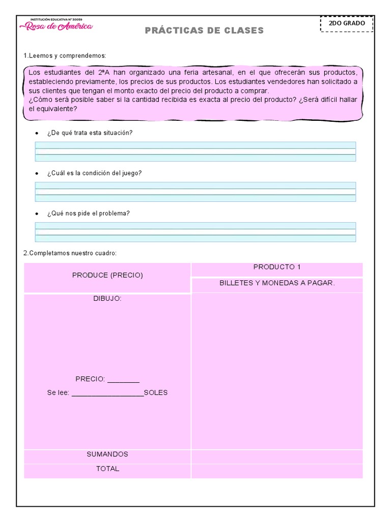 6.matematica - Practica de Clase - Usamos Billetes y Monedas Del Peru | PDF