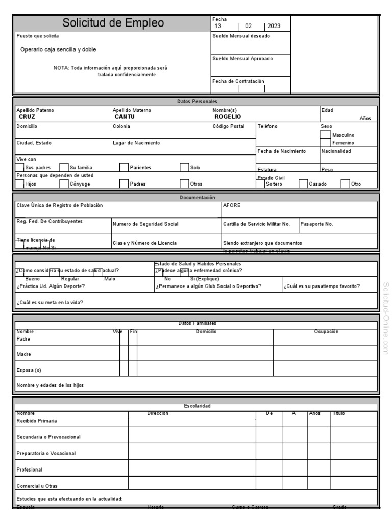 Rogelio Cruz Solicitud De Empleo Pdf Pdf