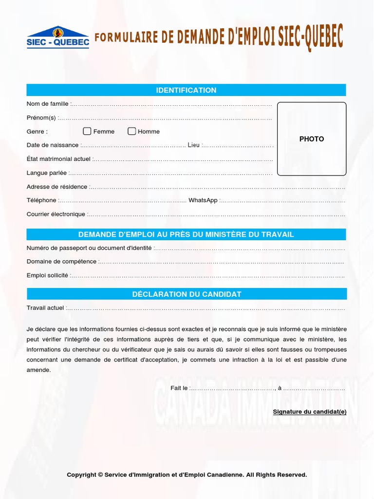 Formulaire de Demande D'emploi | PDF