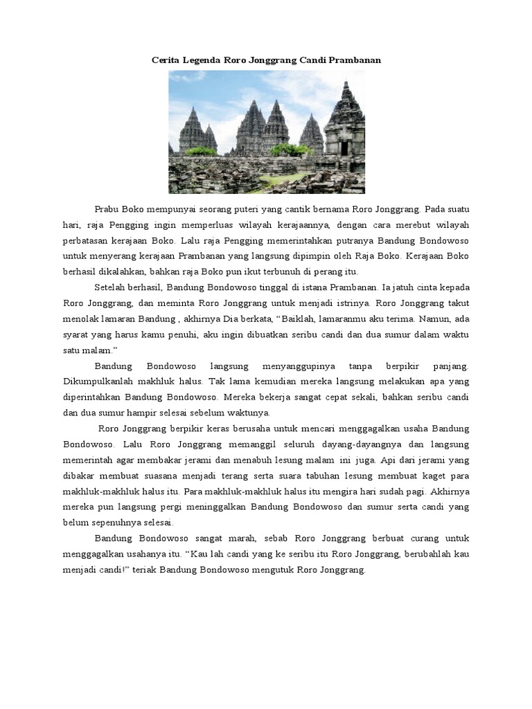 Cerita Legenda Roro Jonggrang Candi Prambanan | PDF