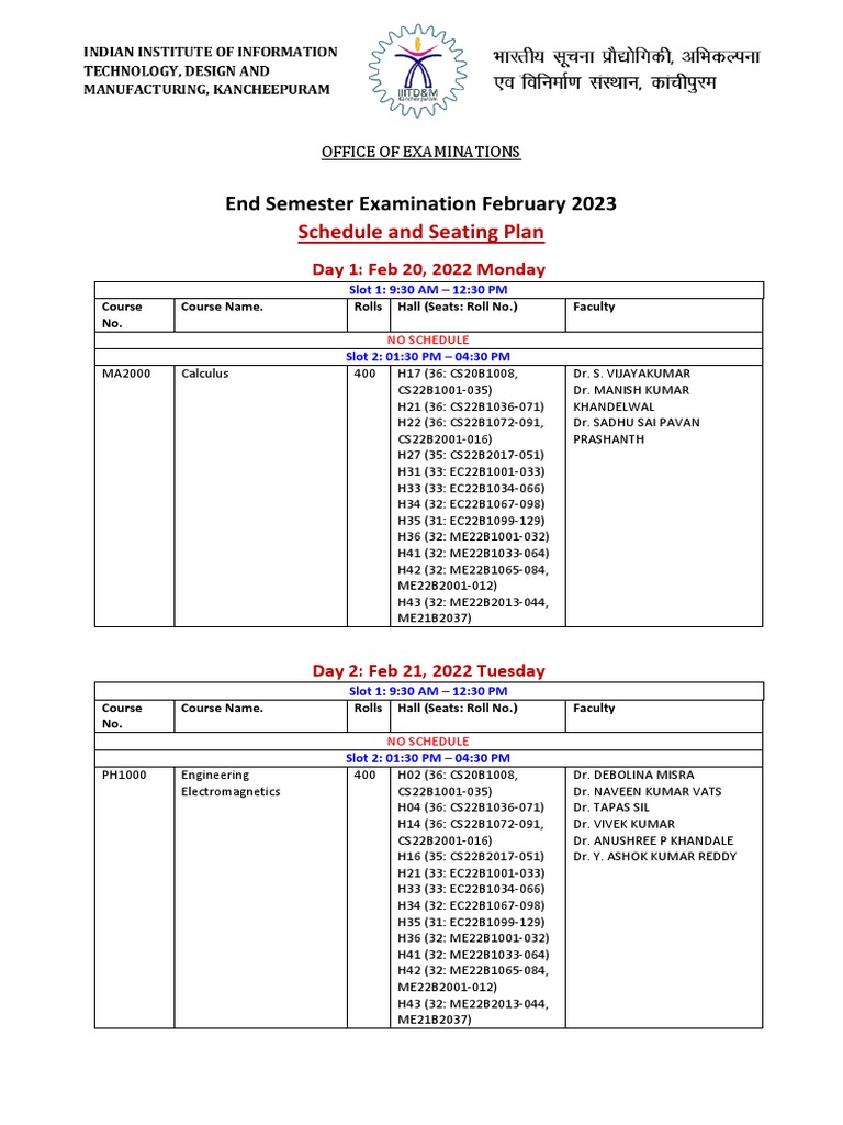 2022btech EndSem Feb2023 Students | PDF