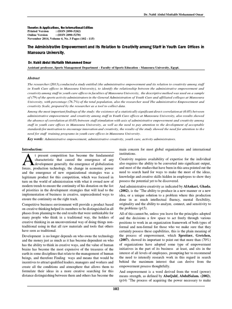 The Administrative Empowerment and Its Relation To Creativity Among ... The Administrative Empowerment and Its Relation To Creativity Among ...