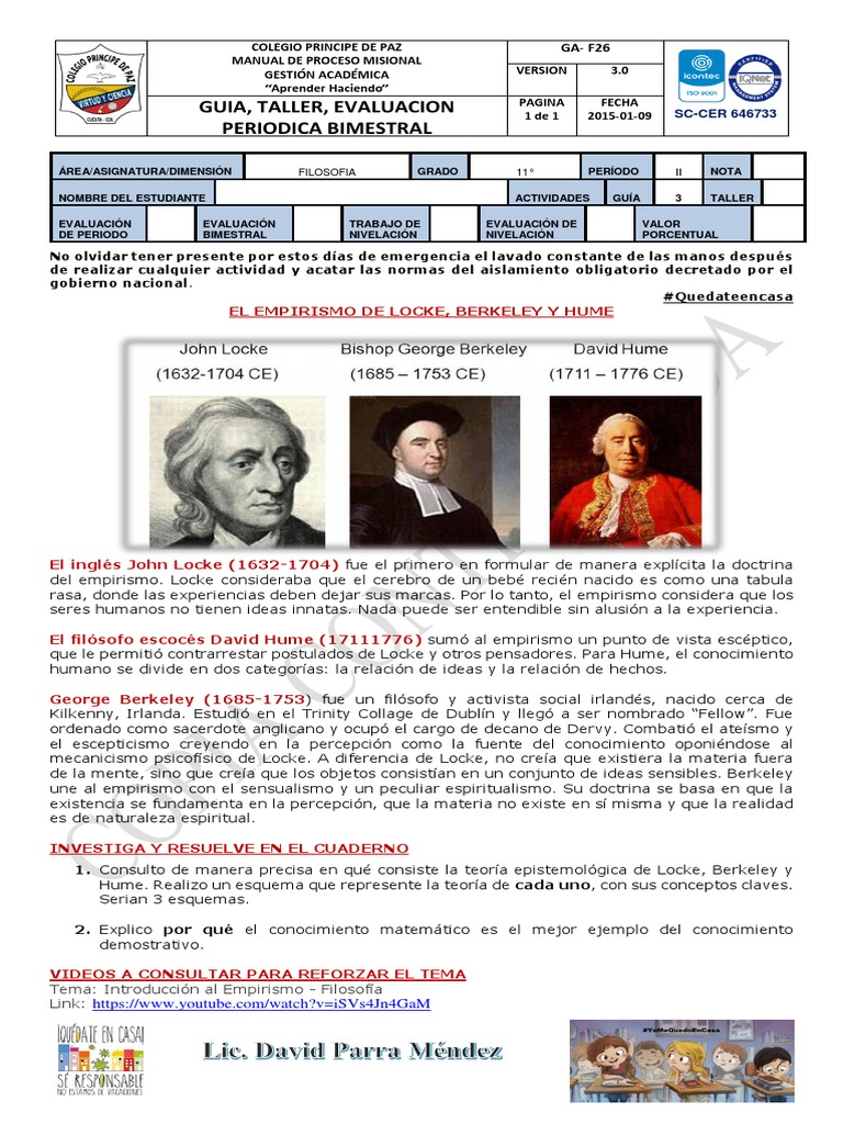 Guia 3 - John Locke, George Berkeley, David Hume | PDF | Empirismo ...