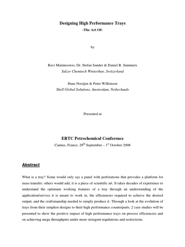 CT 120 Designing High Perf Trays | PDF | Distillation | Chemistry