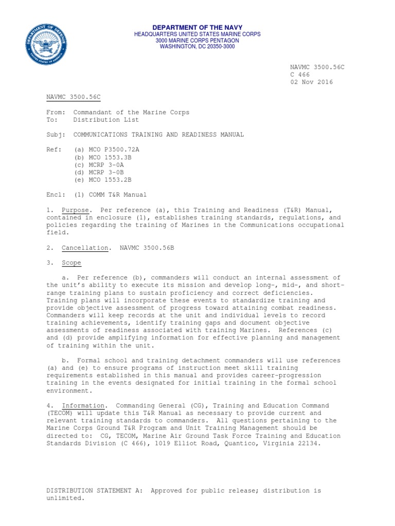 Marine Corps Comms Training Manual | PDF | Simulation | Cbrn Defense