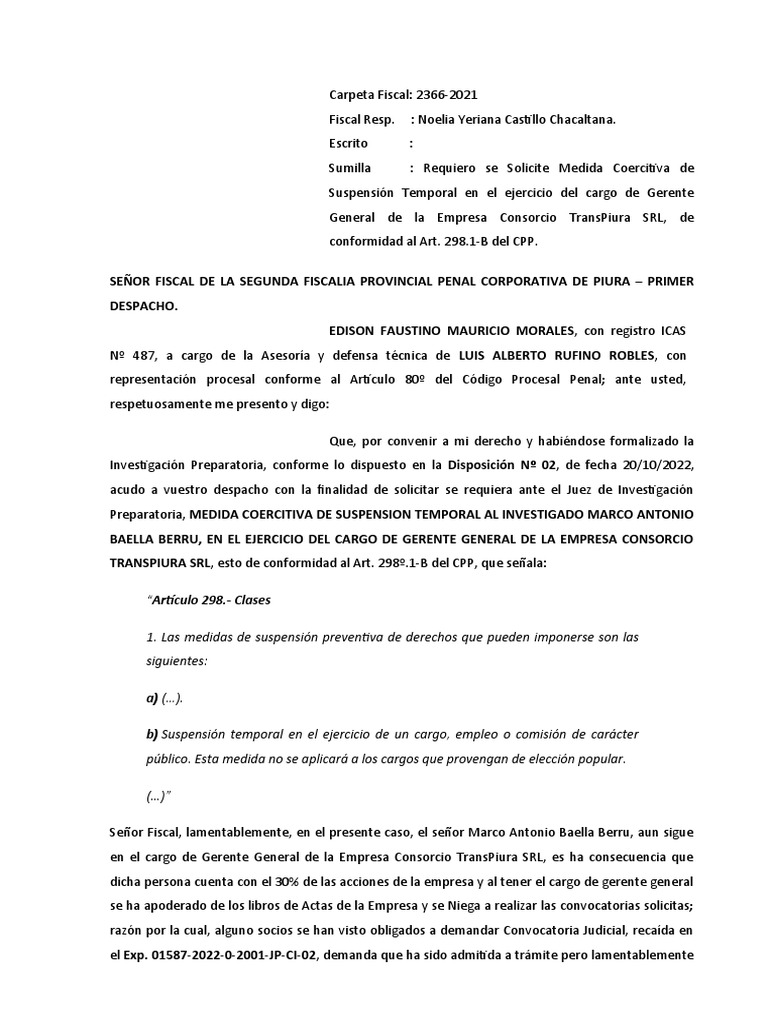 Solicito Medida Coercitiva - Carp. Fiscal 2366-2021 | PDF | Fiscal | Justicia