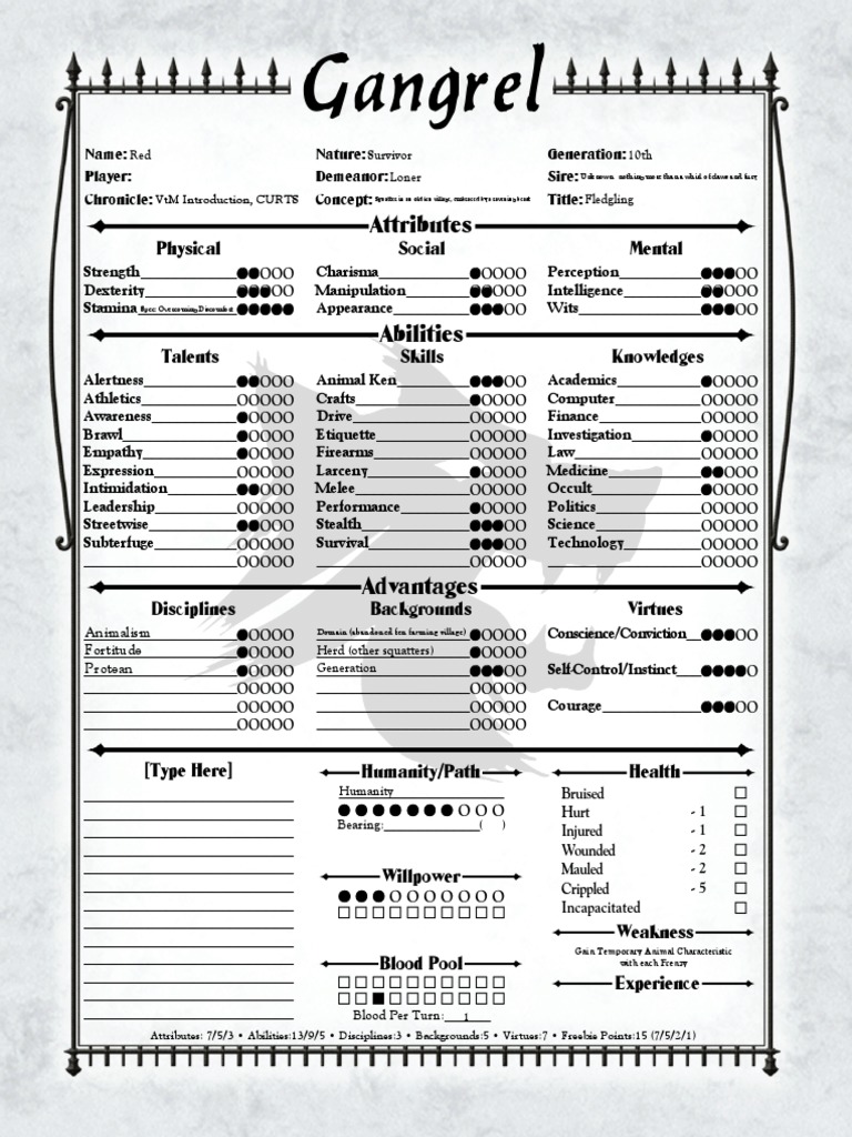 V20 1-Page Neonate Gangrel Interactive | PDF | Social Psychology ...