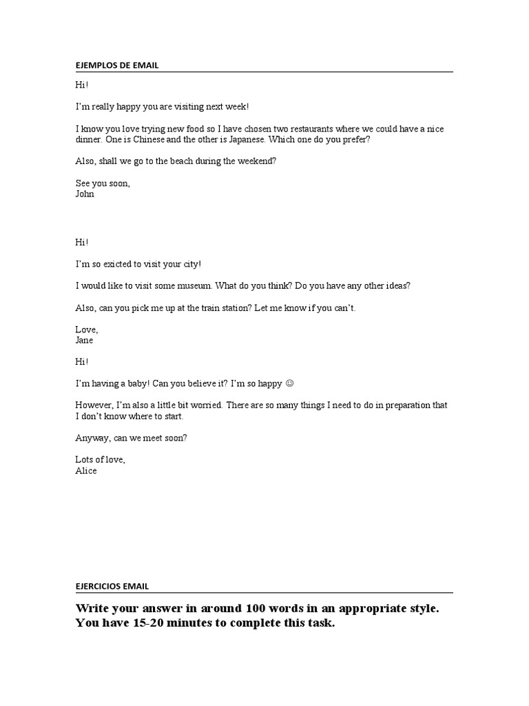 Plans Between Friends: Sample Emails Discussing Upcoming Visits ...