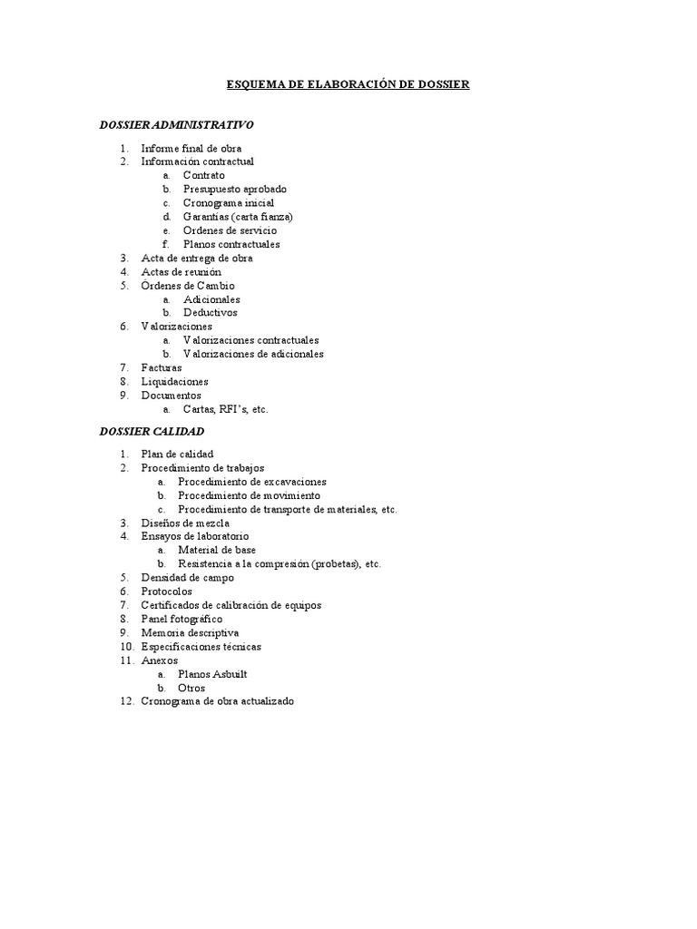 Esquema de Dossier Administrativo, Calidad | PDF