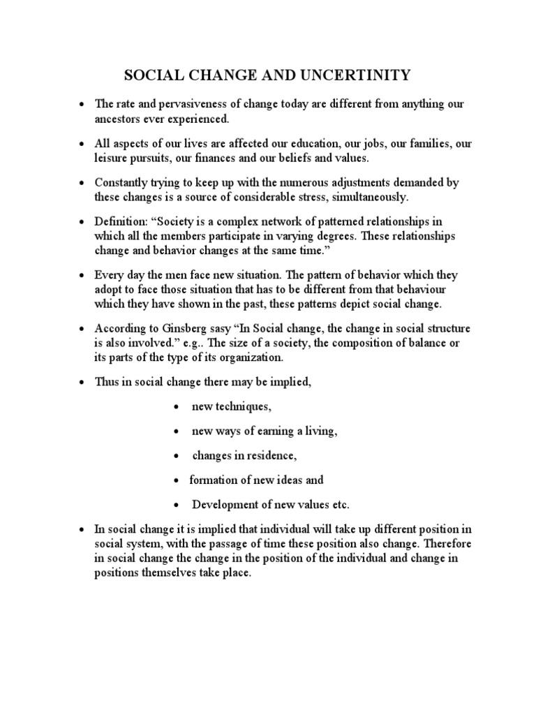 Social Change and Uncertainity | PDF | Uncertainty | Psychology