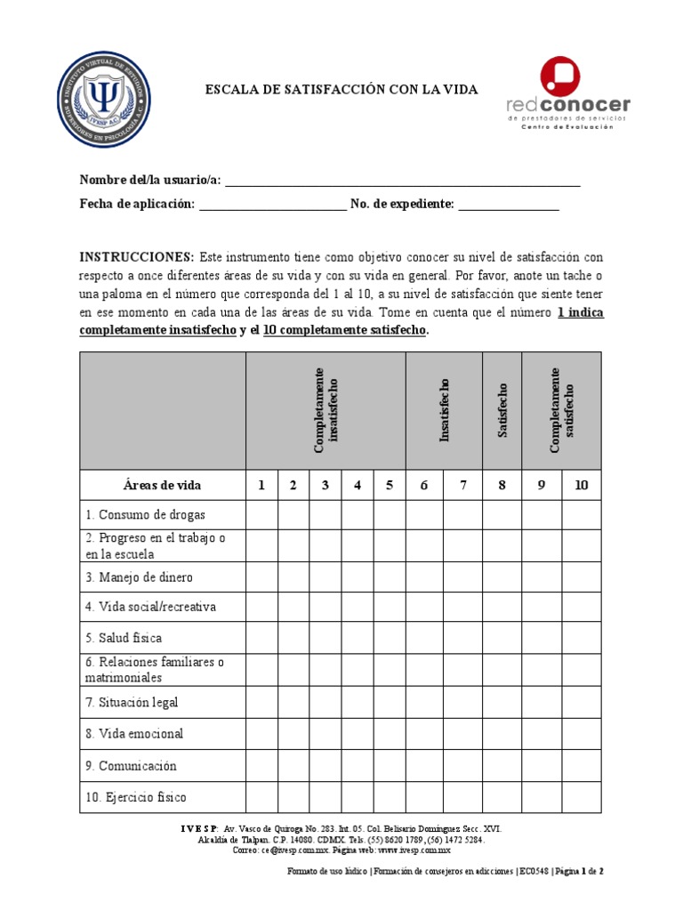 Escala de Satisfacción Con La Vida | PDF
