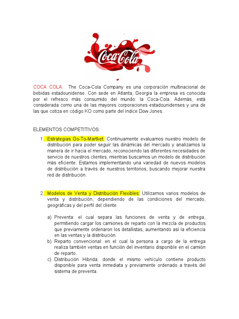 Ventajas Competitivas Coca-Cola | PDF | La compañia de coca Cola | Coca Cola