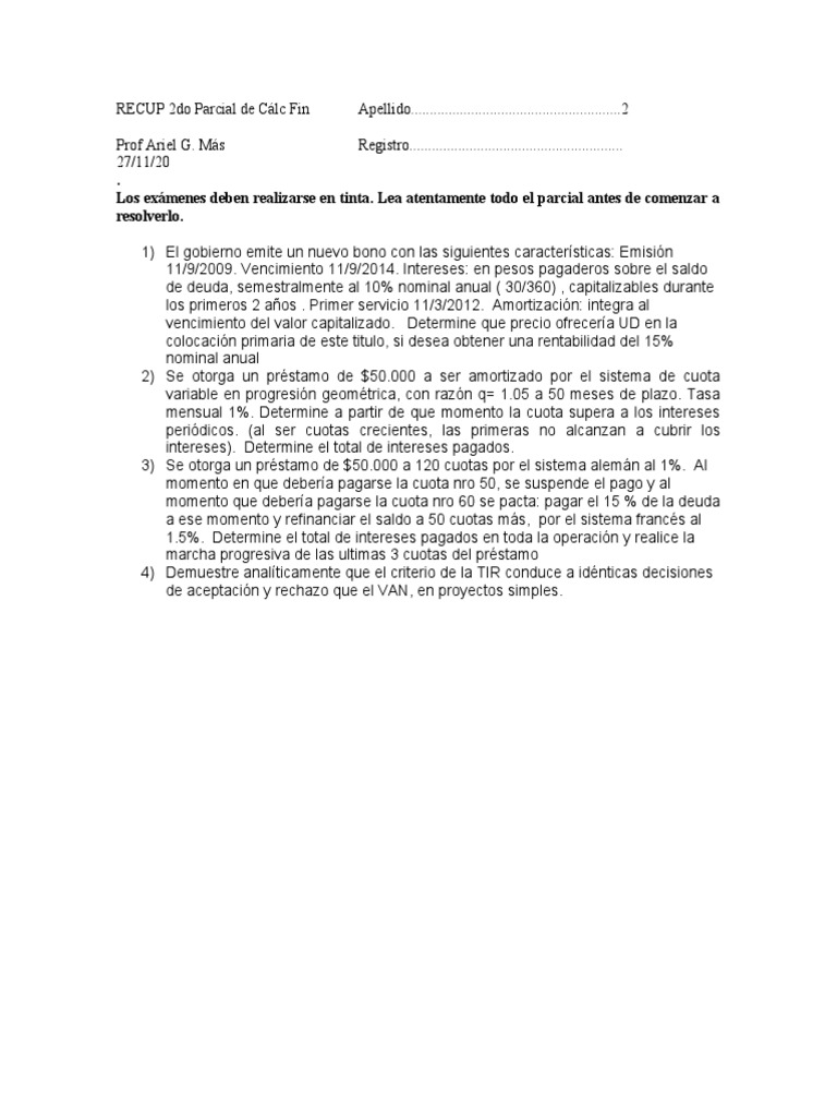 2do Parcial 2020 2C RECU | PDF