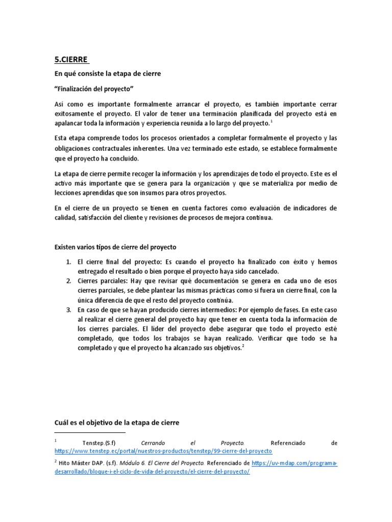 Cierre de proyecto | PDF | Evaluación