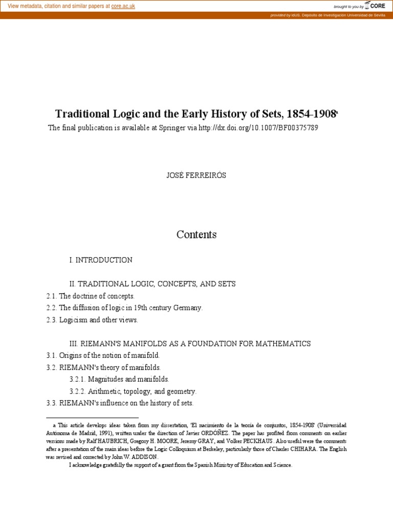 Traditional Logic and The Early History of Sets, 1854-1908 | Download Free PDF | Geometry ...