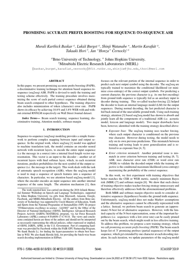 Baskar Et Al 2019 Promising Accurate Prefix Boosting For Sequence To Sequence Asr Download 