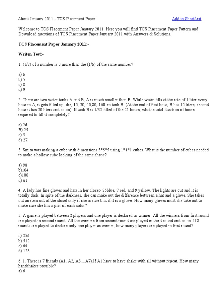 TCS Model Papers | PDF | Ferrari | Teaching Mathematics
