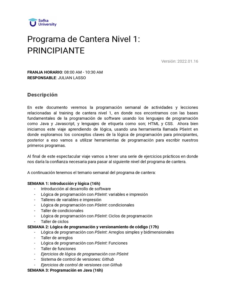 Cantera Nivel 1 Pdf Java Lenguaje De Programación Script Java 0347
