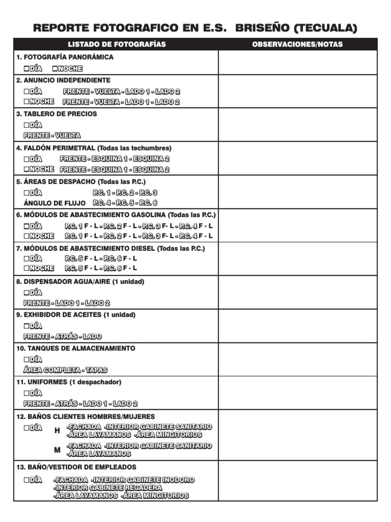 REPORTE FOTOGRAFICO checklist | PDF