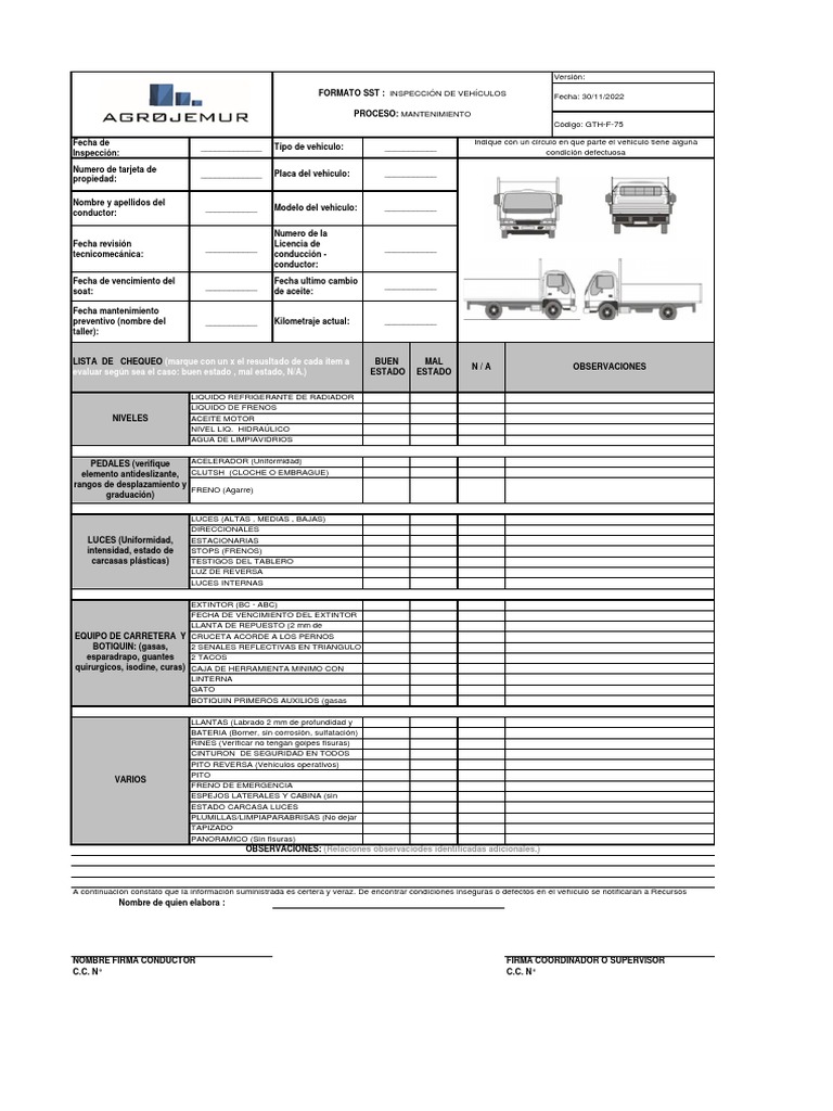 Formato Check List Automotores | Descargar gratis PDF | Transporte ...