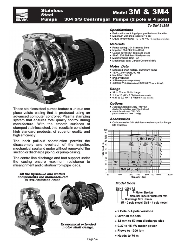 Ebara 3m Datasheet | PDF | Pump | Steel