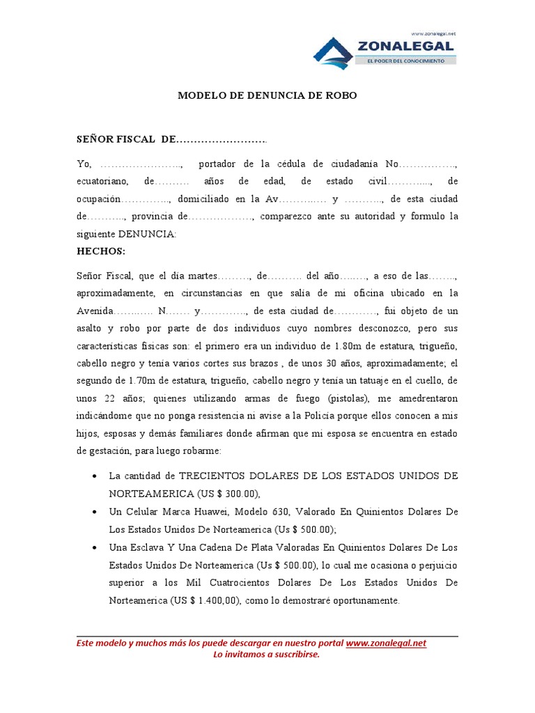 11.22 Modelo de Denuncia de Robo | PDF | Justicia | Crimen y violencia 11.22 Modelo de Denuncia de Robo | PDF | Justicia | Crimen y violencia