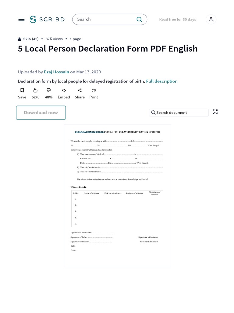 5 Local Person Declaration Form PDF English - PDF | PDF