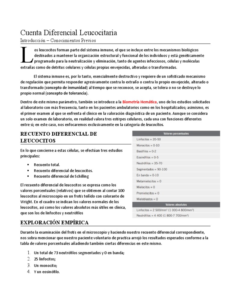 Análisis de Recuento Leucocitario | PDF | Leucocito | Sistema inmune