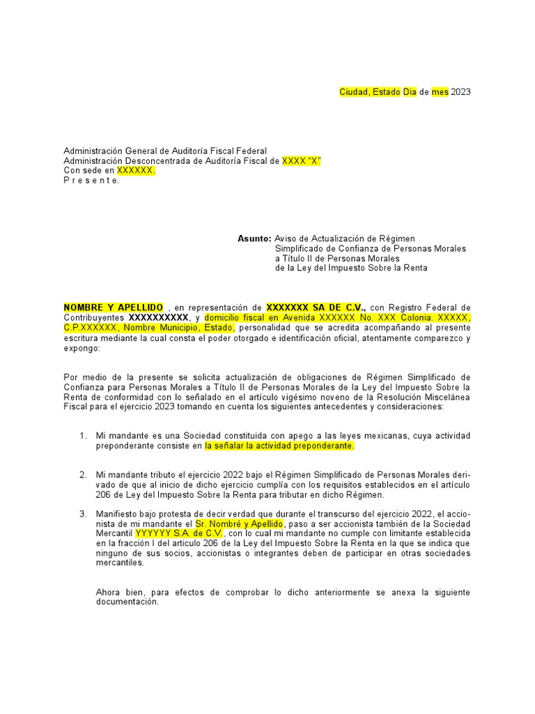 Escrito Libre Formato 2 Act RESICO A PM TITULO II | PDF | Impuesto ...