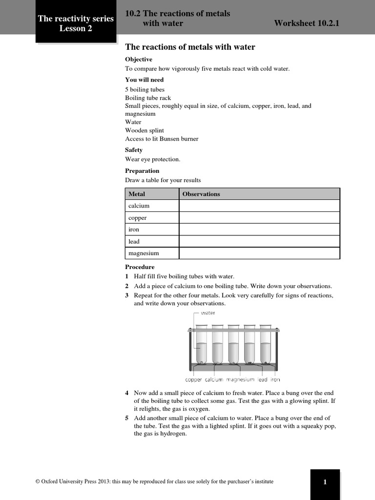 The Reactions of Metals With Water | PDF | Water | Calcium