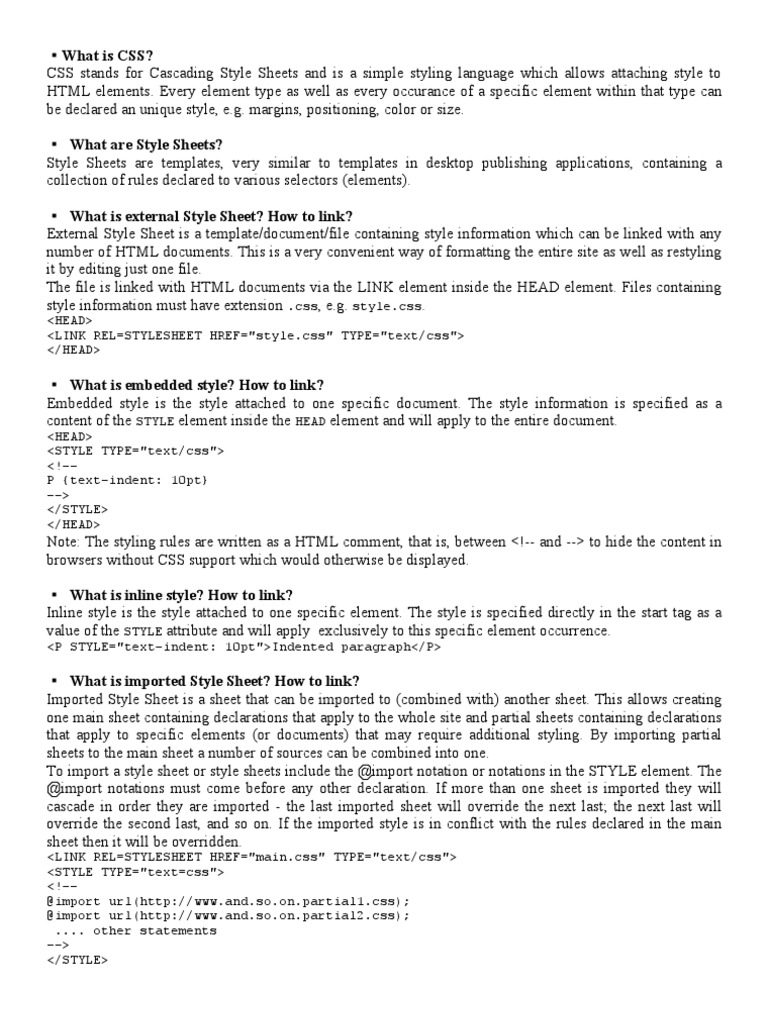 CSS Questions & Answers | PDF | Cascading Style Sheets | Html CSS Questions & Answers | PDF | Cascading Style Sheets | Html