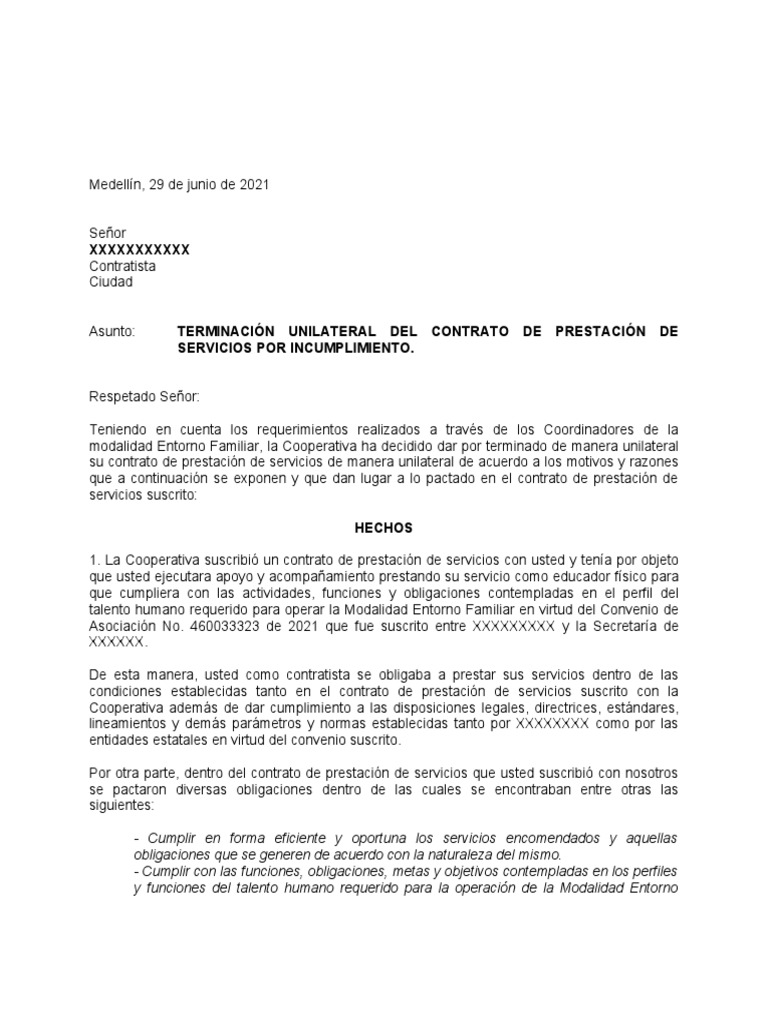 Terminación Contrato Prestación de Servicios Por Incumplimiento | PDF